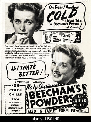 A 1950s advert for Beecham's Powders, a brand of cold and flu remedy ...