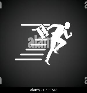 Accelerating businessman icon. Black background with white. Vector ...