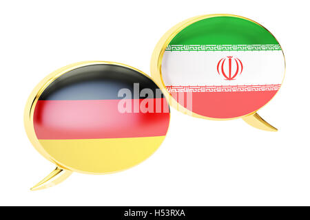 Speech bubbles, German-Dutch conversation concept. 3D rendering ...