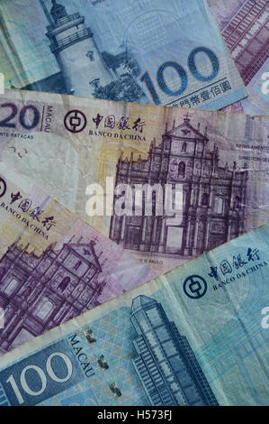 Money of Macao. Macanese pataca bills. MOP banknotes. 10 patacas ...