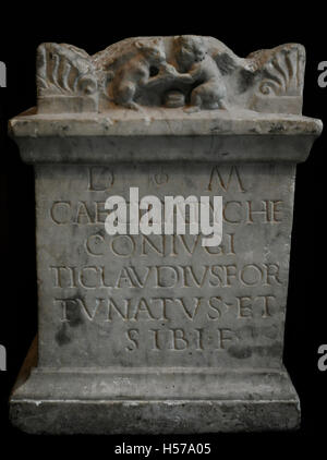Roman funerary altar. Frontal with Latin inscription with the name of ...