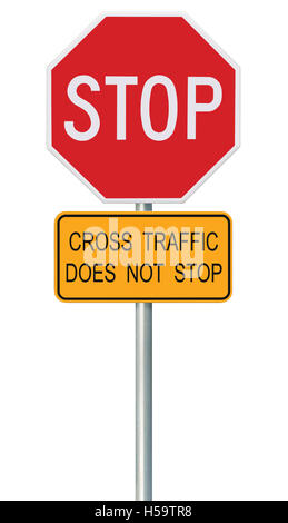 Cross Traffic Does Not Stop Octagonal Red and White Stop Sign Stock ...