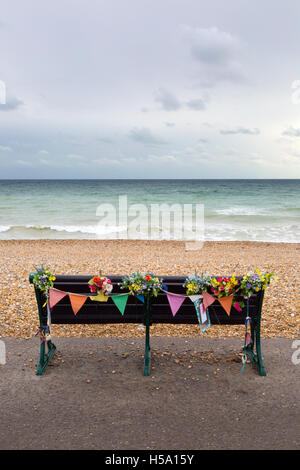 Memorial bench, Brighton promenade on the seafront, Brighton Sussex UK ...