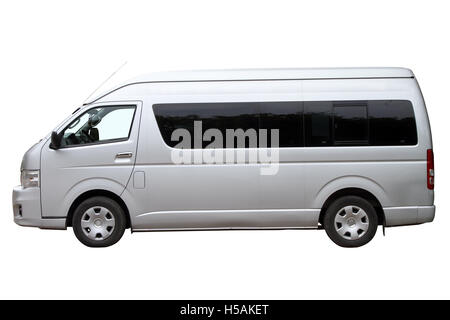 White van side view isolated on white background Stock Photo - Alamy