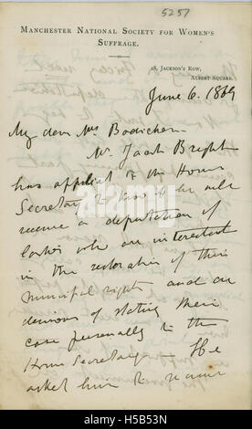 A letter from Lydia Becker to Barbara Bodichon, possibly providing ...
