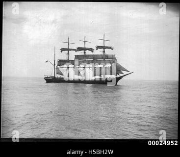 Large sailing ship with four masts in the blue Mediterranean sea in ...