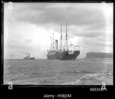 The SS Ceramic, a British ocean liner, departing the White Star Line ...