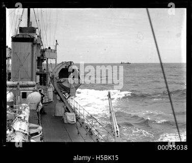 The sinking of the Australian naval ship HMAS Torrens, part of the ...