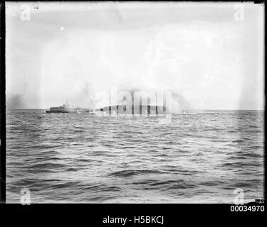 The sinking of the Australian naval ship HMAS Torrens, part of the ...