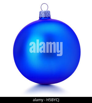 Blue Christmas ball isolated on white background, containing small ...