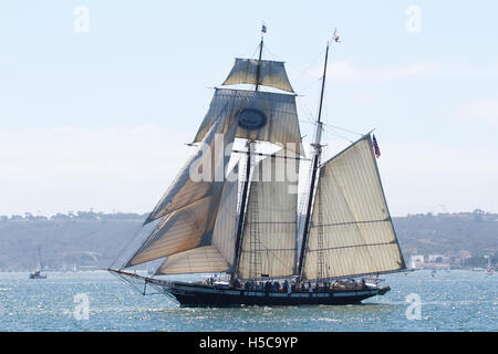 Tall ship Californian in San Diego Bay. The Californian is a replica of ...