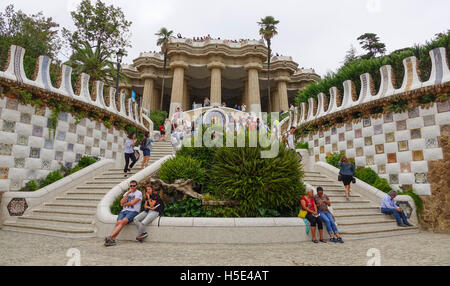 The beautiful steps in Park Guell in Barcelona Stock Photo - Alamy