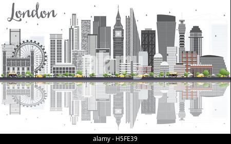 London Skyline with Gray Buildings, Blue Sky and Reflections. Vector ...