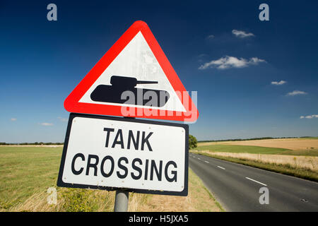 Tank crossing road,sign,Salisbury Plain,Wiltshire,England,U.K.,Europe ...