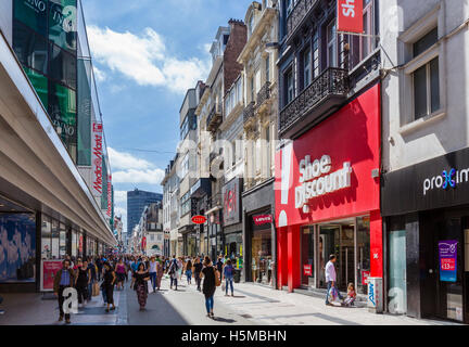 Shops on Rue Neuve (Nieuwstraat) in the city centre, Brussels, Belgium ...