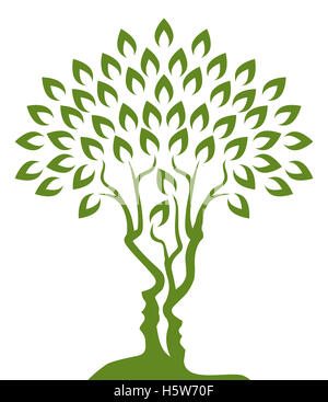 Tree formed from man and womans faces optical illusion concept design ...