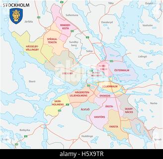 Administrative and political map of the Swedish capital Stockholm Stock ...