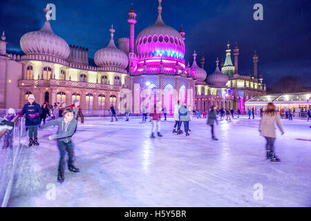 Crowds enjoying the Brighton Pavilion Ice Rink, erected for the ...
