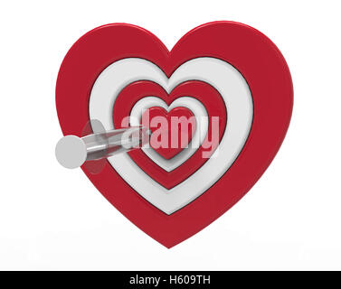 Heart shaped target and syringe, 3D rendering, on the white background ...