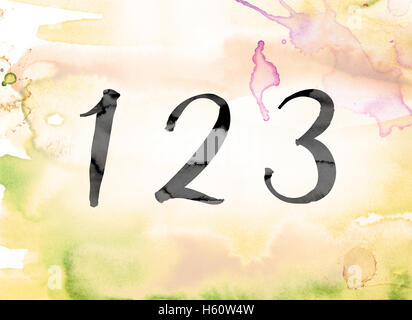 The word "Math" painted in black ink over a colorful watercolor washed ...