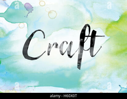 The word "Crafts" painted in black ink over a colorful watercolor ...