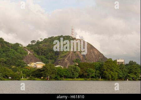 Buddha statue on top of Elephant rock (Ethagala), lake Kurunegala, Sri ...