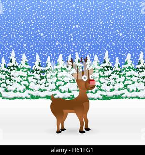 cartoon reindeer standing in winter forest cute deer animal greeting ...