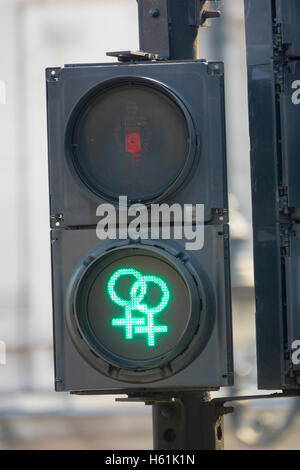 New green signals at Trafalgar Square in London Stock Photo - Alamy