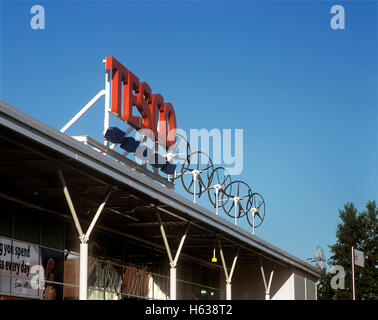 Wind turbines on the roof of a Tesco supermarket, Diss, Norfolk, UK ...