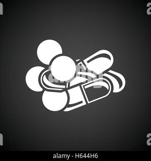 Pill and tabs icon. Black background with white. Vector illustration ...