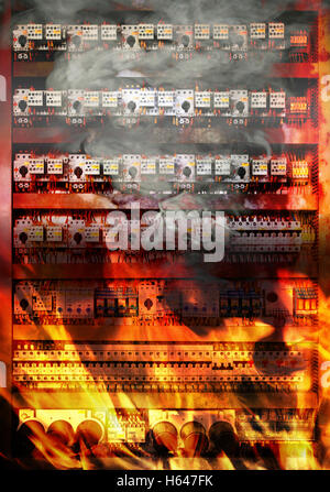 Electric short circuit causing fire on plug socket. Fire and smoke on ...
