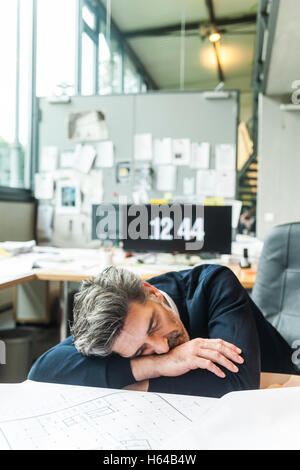 Overworked architect sleeping at desk Stock Photo - Alamy