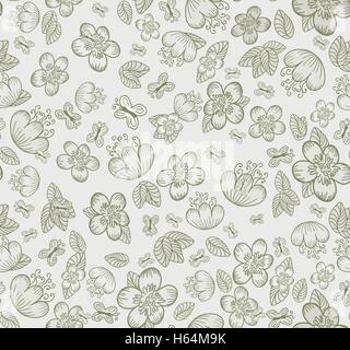 Butterflies pattern. Cute seamless background with beautiful outline ...