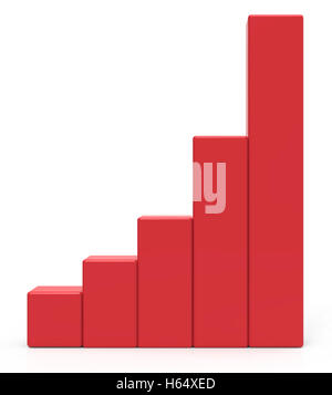 3d rendering red colored bar chart, isolated white background, left ...