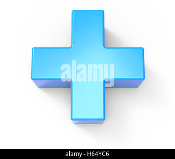 blue plus sign isolated on white background, right leaning, 3d ...