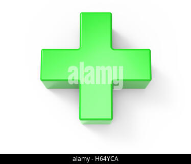 green plus sign isolated on white background, right leaning, 3d ...