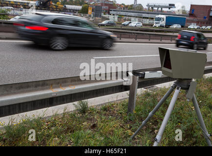 Police speed radar unit in police car driving on 2 lane road Stock ...