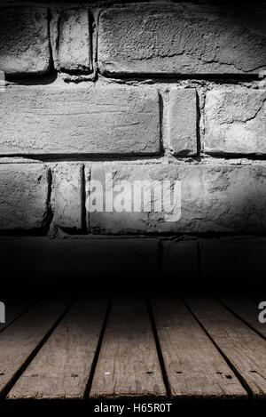 Brick Wall and wood paneled floor backdrop design Stock Photo - Alamy