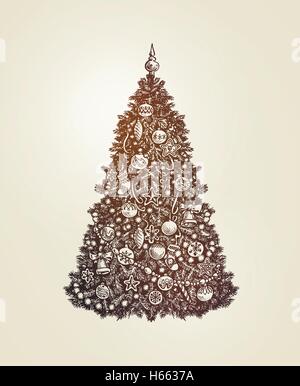 Vector hand drawn element, Christmas tree decoration, pink toy. Simple ...