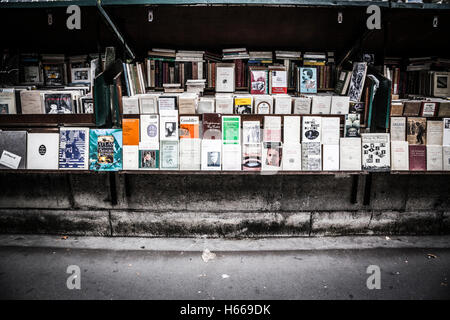 Famous bookseller's boxes along the Seine River in Paris Stock Photo ...
