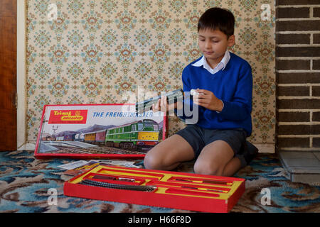 Boy With Train Set Stock Photo - Alamy