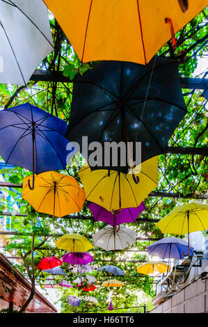 Multicoloured umbrellas line the roof of Fethiye Market, Turkey Stock ...