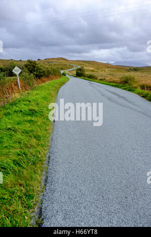 A narrow mountain pass road winds through conniferous plantation ...