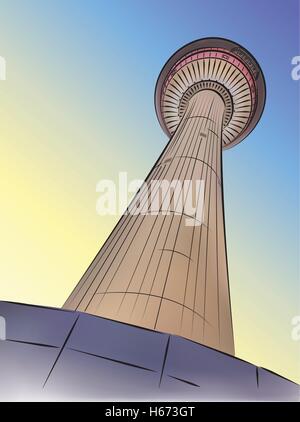 Canada, Calgary, Calgary Tower travel landmark vector illustration ...