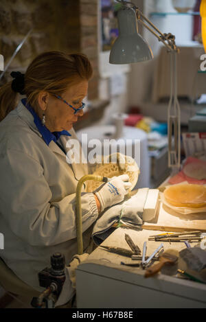 Craftsman working with alabaster, Volterra, Tuscany, Italy, EU, Europe ...