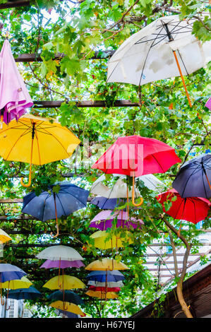 Multicoloured umbrellas line the roof of Fethiye Market, Turkey Stock ...