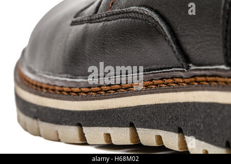 The shoe of needled strong thread, stitch of seam close-up, isolated on ...