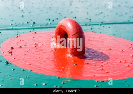 Tie-down lug/pad-eye for securing helicopter at helideck Stock Photo ...
