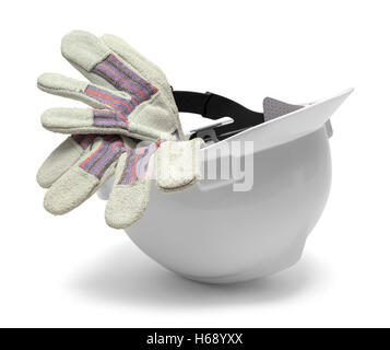 Hard hat leather protective gloves on wooden board construction concept ...