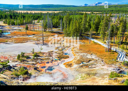 Landscape view of the beautiful and colorful hot springs in Yellowstone ...